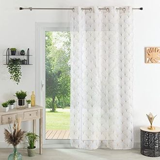 HOME MAISON com Gardine, Leineneffekt, Bestickt, Beige, 140 x 240 cm, Ösenvorhang, silberfarben, Blickdicht, modern