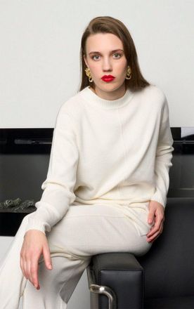 Passioni Strickpullover mit geripptem Stehkragen