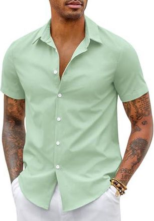 Coofandy Chemise à Manches Courtes pour Hommes Chemises dÉté daffaires Chemise Décontractées Couleur Unie Chemisette Casual Vert Clair XXXL
