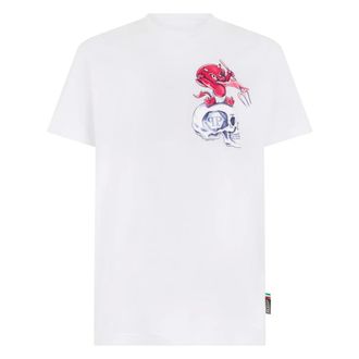 Philipp Plein Homme, Tops, Blanc, Taille: 2XL T-Shirt Col Rond Baby Devil