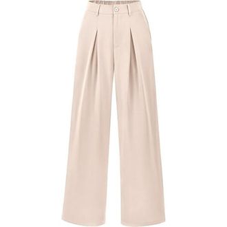 Generic Pantalon de travail taille haute pour femme, tenue décontractée 2025, pantalon habillé à jambes larges, taille élastique, ample et plissé, palazzo, ab