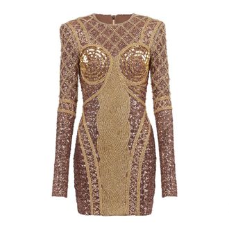 Balmain Kurzes besticktes Kleid - - Dresses - Damen - Gelb - XS