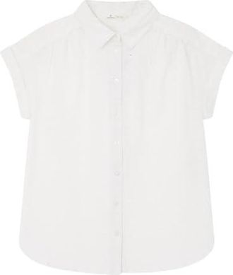 Springfield Blusa Manga Corta Bordado Suizo Chemisier, Blanc, 40 Femme