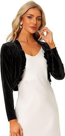 Allegra K Femme Cocktail Gothique Ouvert Avant Crop Cardigan Vintage Léger Manches Longues Velours Boléro Noir M