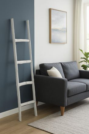 Biscottini International Handtuchleiter Bad 39X7X132 - Dekorative Leiter aus weißem Holz - Holzleiter zum Aufhängen von Handtüchern - Handtuchleiter aus Bambus - Wandhandtuchh