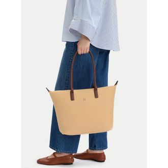 Tommy Hilfiger Handtasche Tommy Hilfiger Popette Tote Raffia AW0AW18528 Beige