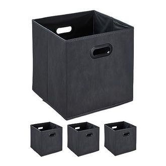 Relaxdays Aufbewahrungsbox, 4er Set, Faltbare Regalboxen, Griffl&ouml;cher, HBT 32 x 33 x 33 cm, Faltboxen, Vlies, anthrazit
