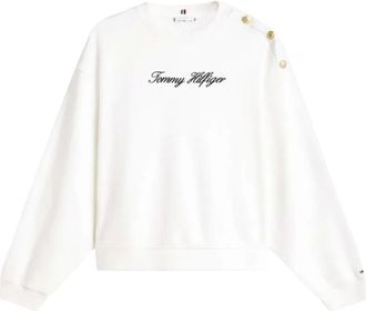 Tommy Hilfiger Femme, Sweatshirts et sweats &agrave; capuche, Blanc, Taille: 36 FR Gold Btn Script Terry Swtsrt