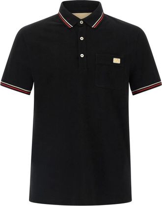 Valentino Garavani Homme, Tops, Noir, Taille: 2XL Polo en Piqu&eacute; de Coton avec Patch VLogo