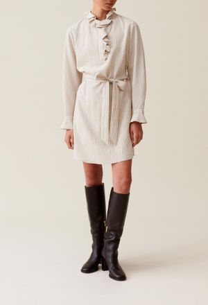 Claudie Pierlot Robe ray&eacute;e col volant&eacute;