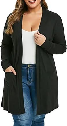 Generic Cardigan long sans manches pour femme, cardigan uni de couleur pure avec poches, cardigan classique polyvalent, printemps et automne, manteau d&eacute;contra