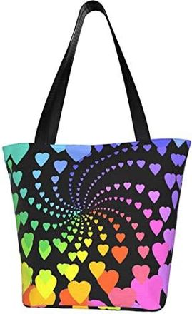 AOOEDM Rainbow Hearts Spiral Tote Bag Femmes Capacit&eacute; &Eacute;paule &Eacute;picerie Sacs