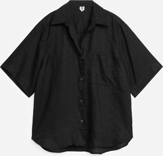 Arket Leinenhemd Mit Kubanischem Kragen -Schwarz