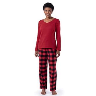 Fruit Of The Loom Ensemble Pyjama en Flanelle avec col en V pour Femme, Radiant Red/Buffalo Check, M