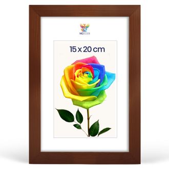MG Design Bilderrahmen 15 x 20 cm - Fotorahmen mit Braun Holzrahmen (Echtholz) und bruchsicherem Acrylglas, Hoch & Quer zum Aufh&auml;ngen, zum Aufstellen