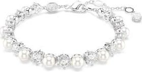 Swarovski Bracelet Tennis Matrix, alternance délicate de perles de cristal rondes blanches et de Zircone, fermoir ajustable, design élégant et raffiné, métal rh