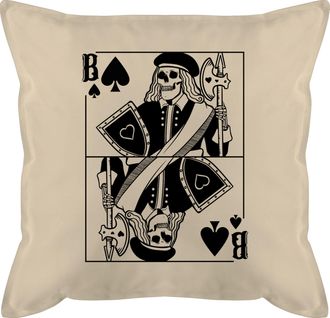 Shirtracer Kissen 50x50 - Karneval & Fasching - Spielkarte Bube Pik Totenkopf I Fastnacht I Fasnacht I Fasnet - 50 x 50 cm - Beige Natur - karnevalskissen faschi