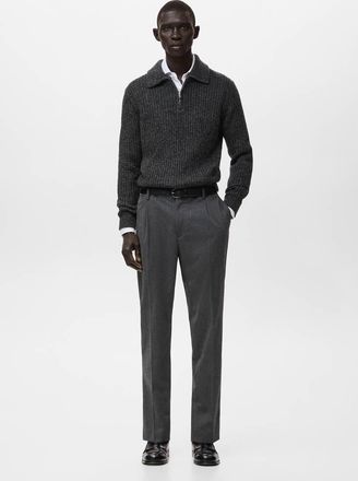 Mango Pull-over m&eacute;lange de laine zipp&eacute; gris chin&eacute; fonc&eacute; - Homme - XXL - MANGO MAN