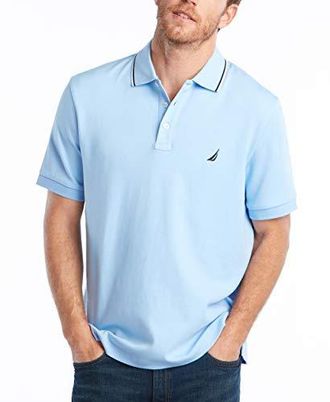 Nautica Classic Fit Short Sleeve Dual Tipped Collar Polo Shirt, Bleu midi, XL Homme