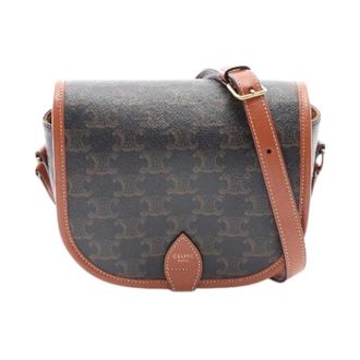 Celine Pre-owned Sac bandouli&egrave;re en toile enduite PVC et cuir Folco - Femme - Pre-owned - Brun - Taille: ONE Size