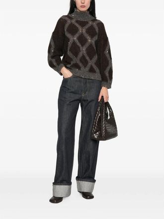 PANICALE Argyle Knit with Sequin Embellishments Sweater - Brown