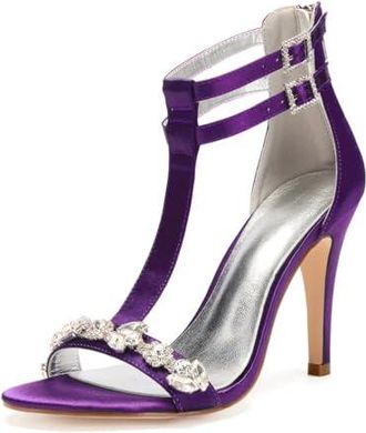 Generic Escarpins Femme Bout Ouvertsandales Chaussures De Mariee Satin&eacute;e Mari&eacute;e Dress F&ecirc;te Bridal Mariage Stylet Sandales 10.5Cm,Dark Purple,39 EU