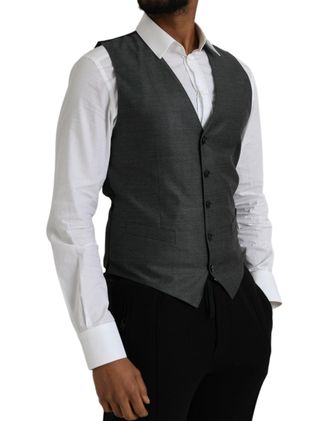 Dolce & Gabbana Mens Gray Wool Formal Dress Waistcoat Vest Virgin Silk