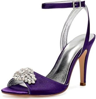 Generic Chaussures De Mariage Femme Talon Aiguille Mariée Bride Haut Chaussure Bout Ouvert Mariage Chic Heel Sandales 10.5Cm,Dark Purple,36 EU
