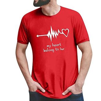 Generic T-shirt pour couple de la Saint-Valentin 2026 - Machine dimpression - Design d&eacute;contract&eacute; - T-shirts &agrave; motif personnalis&eacute; pour hommes, Rouge, 3XL