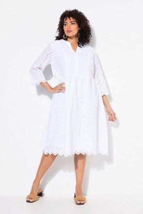 Ulla Popken Maxikleid Midikleid Lochspitze Tunika-Ausschnitt 3/4-Arm
