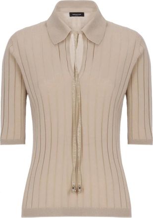 Fabiana Filippi Femme, Pulls, Beige, Taille: 38 FR Pull en maille c&ocirc;tel&eacute;e &agrave; col en V