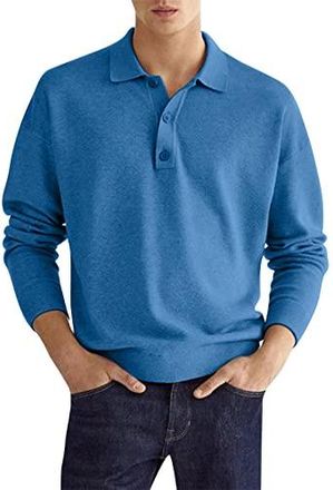 Generic Polo en polaire pour homme, coupe d&eacute;contract&eacute;e, haut thermique, col boutonn&eacute; 1/4, t-shirt &agrave; manches longues, couleur unie, col en V, t-shirt d&eacute;contrac