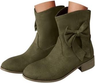Minetom Bottines Pour Femmes Suède Bottes De Cheville Avec Arc Talon Large Bas Classique Bottes Western Boots A Vert 37 EU
