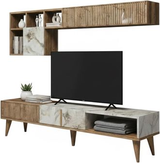 Dmora Wohnwand Gemini 180x35x40 cm Braun 11 B&ouml;den 5 T&uuml;ren