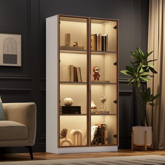 Generic Vitrine 80x40x160 cm Wei&szlig; Braunglas mit Doppelt&uuml;r, LED-Beleuchtung, 3 verstellbaren Glasb&ouml;den, Hochschrank Standvitrine Sammlervitrine Wohnzimmerschra