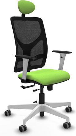 Piqueras y Crespo B&uuml;rostuhl mit wei&szlig;en und schwarzen Armlehnen, h&ouml;henverstellbarer Lendenwirbelst&uuml;tze und festem Kopfteil, ausgestattet mit Syncro/Traslack. Schwarz/Pis