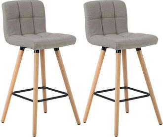 Woltu Woltu - Lot de 2 Tabourets de Bar avec Repose-Pieds Chaise de bar Design en Bois Massif et Lin, Gris Clair