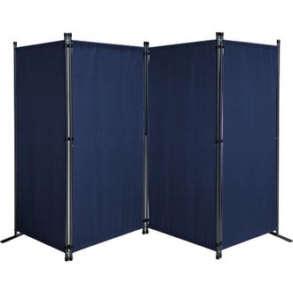 Quick-Star Quick-star - Paravent 4 Teilig 165 x 220 cm Stoff Raumteiler Trennwand Balkon Sichtschutz Stellwand Faltbar Blau