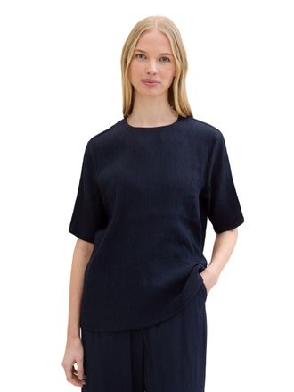 Tom Tailor Damen Basic Bluse mit Cr&ecirc;pe Struktur, sky captain blue, 38