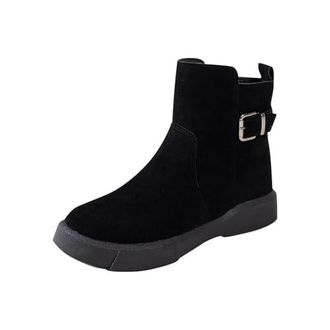 Generic Bottines d&eacute;contract&eacute;es et &eacute;l&eacute;gantes pour femme - Bout rond - Fermeture &eacute;clair lat&eacute;rale - Talon plat - Confortable - &Agrave; enfiler - Pour lext&eacute;rieur, Noir,