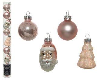 Kaemingk Weihnachtskugeln Glas 3cm x 9 Stück Figuren Mix Christbaumschmuck Set rosa Hellrosa zartrosa