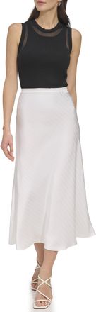 DKNY Womens Jacquard Striped Midi Slip Skirt, Ivory, Medium