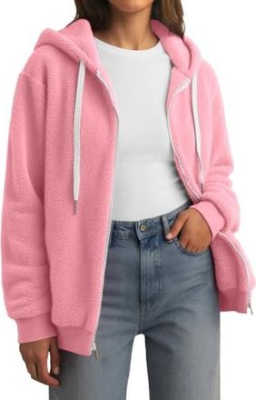 Generic Vestes pour femmes 2026 - Sweat &agrave; capuche d&eacute;contract&eacute; - Mode duveteuse et chaude - Avec poches, rose, 4XL