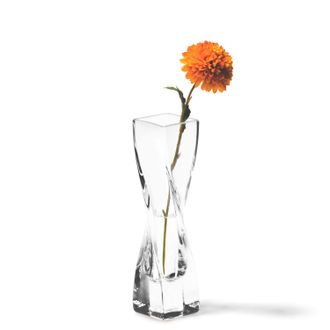 Leonardo Leonardo Volare Solifleurvase, geschwungene dynamisch geformte Blumenwase mit massivem Eisboden, handgefertigtes Klarglas, Höhe 20 cm, 210 ml, 014083