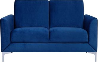 Beliani 2-Sitzer Sofa Samt blau mit silbernen Metallfüßen Dicke Sitzkissen Fenes