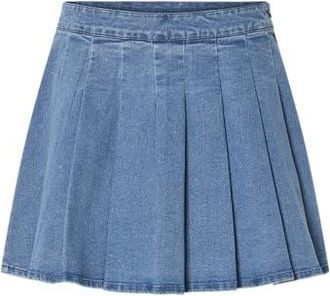 Pieces Skirt Pcsilje MW Mini Jupe plissée, Bleu Jeans Clair, XL Femmes