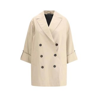 Brunello Cucinelli Femme, Manteaux, Beige, Taille: 34 FR Élégant Trench Midi avec Détail de Bijou