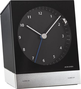 Jacob Jensen Funkwecker - Edelstahl - schwarz - Zifferblattbeleuchtung 10 x 12 cm
