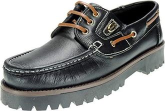 Calzados Romero Mocassins nautiques en cuir pour homme Semelle en cr&ecirc;pe de 3,5 cm d&eacute;paisseur 3133., Noir, 45 EU