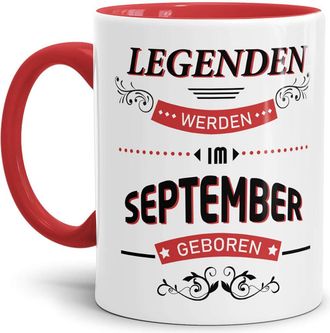 Tassendruck Geburtstags-Tasse Legenden Werden im September geboren Innen & Henkel Rot - Kaffee-Tasse/Mug/Cup/Becher/Fun/Geschenk-Idee/Geburts-Jahr/Geschenk zum Ge